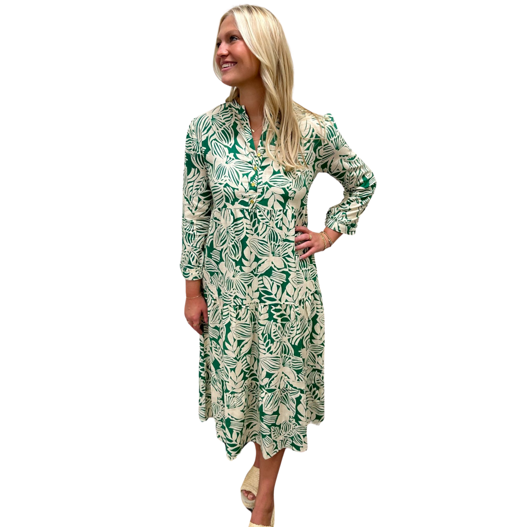 The Penny Long Length Dress in Emerald and Cream – Liza Byrd